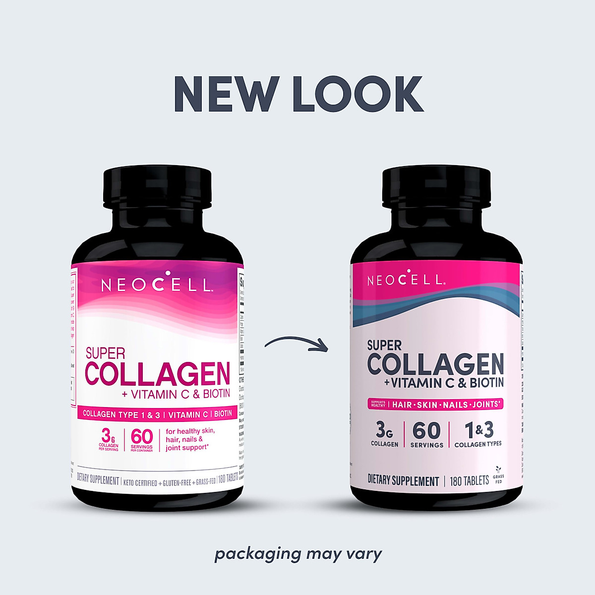 NeoCell Super Collagen With Vitamin C and Biotin, Skin, Hair and Nails Supplement, Includes Antioxidants, Tablet, 180 Count, 1 Bottle