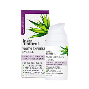 InstaNatural Youth Express Eye Gel, Natural Anti Aging Eye Cream, with Jojoba Oil, Amino Acids and Peptides, Hydrating & Brightening Under Eye Cream for Dark Circles, Softens Lines & Wrinkles