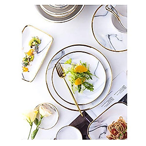 ZLDGYG Christmas Bowl Dish Set Nordic Wind Ceramics Phnom Penh Marble Tableware Set Bowl Soup Dishes And Dishes for Household Use (Color : 42 sets)