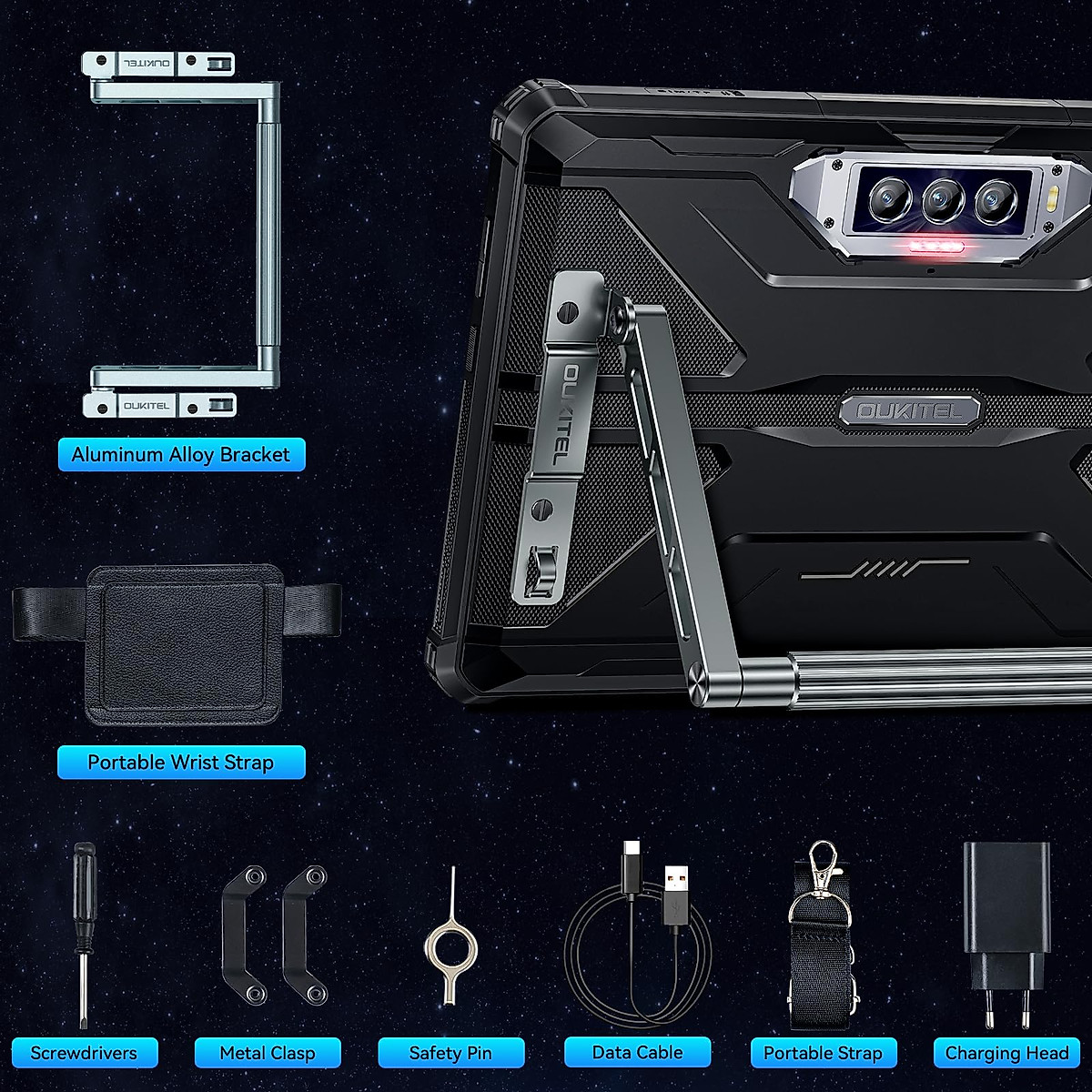 OUKITEL RT7 5G Rugged Tablet Android 13, 32000mAh Battery 24GB+256GB - Waterproof Tablet, 10.1" FHD+Tablets 33W Fast Charging,48MP+32MP+20MP Night Vision Camera,5G Dual SIM+5G WiFi/OTG/GPS/T-Mobile