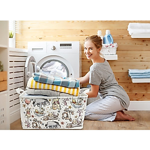 Winnie Nursery Hampers with Handles Classaic Pooh Nursery Storage Basket Foldable and Waterproof Canvas Large Organizers for Bathroom, Bedroom, Toys, Clothes, Laundry Bin
