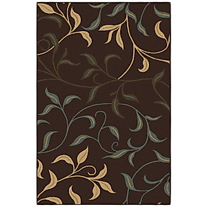 Machine Washable Leaves Design Non-Slip Rubberback 3x5 Traditional Area Rug for Living Room, Bedroom, Kitchen, 3'3" x 5', Brown