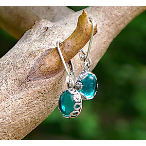 Bottled Up Designs Handmade Vintage White Leverback Botanicals Earrings, Sterling Silver, Eco Friendly, Made in USA, Birthday Gifts, Mothers Day, Women, Anniversary (Mason Jar (Aqua))