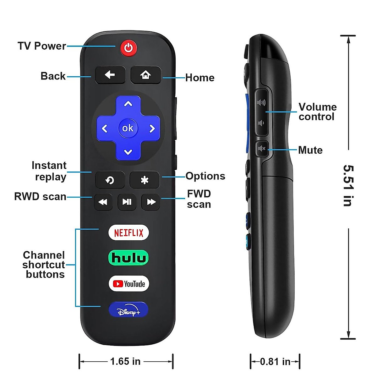 (Pack of 2) Universal Remote Replaced Control Only for Roku TV, MOBKAJUI Remote Compatible for TCL/Hisense/Onn/Sharp/Element/Westinghouse Roku Series TVs, (Not for Roku Stick and Box)