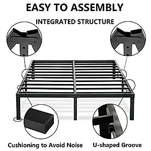 QUALEONA Full Bed Frame, 14 Inches Platform Bed Frame, 3500lbs Heavy Duty Steel Slat Anti-Slip Support, No Box Spring Needed, Noise Free, Easy Quick Assembly, Underbed Storage Space, Black