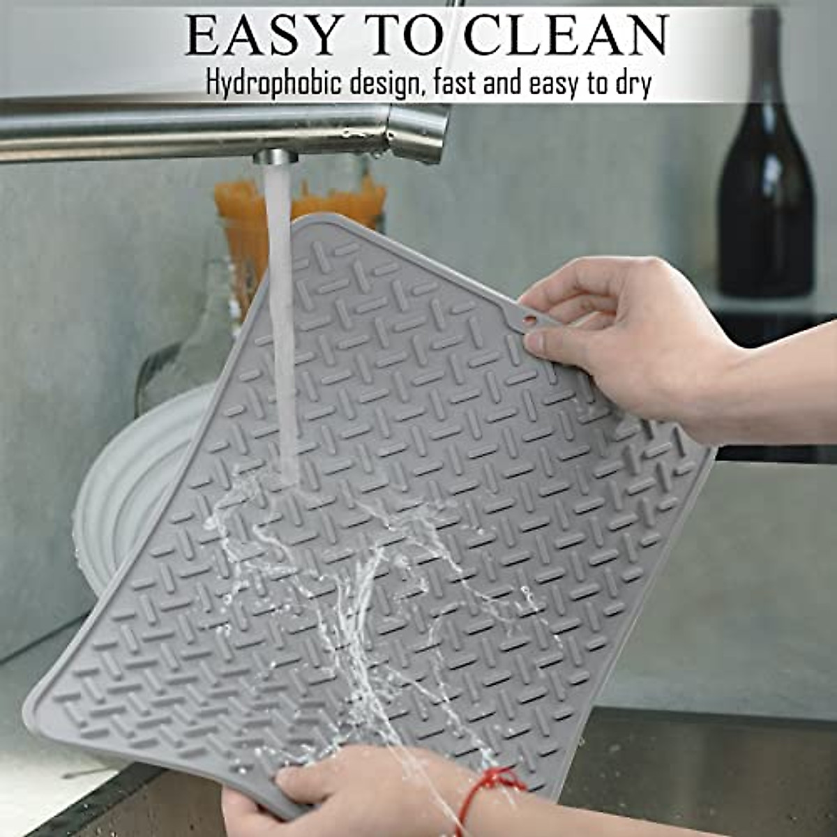 Liseternal Silicone Dish Drying Matt for Kitchen Counter,Bottle Drying Mat,Kitchen Counter Pad,Small Dish Drainer,Non-slip Coffee Mat,Heat Resistant Mat for Dining Table,12*12 inches.