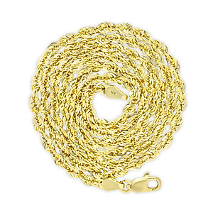 Nuragold 14k Yellow Gold 3mm Rope Chain Diamond Cut Lightweight Necklace, Mens Womens Jewelry 16" 18" 20" 22" 24" 26" 28" 30"