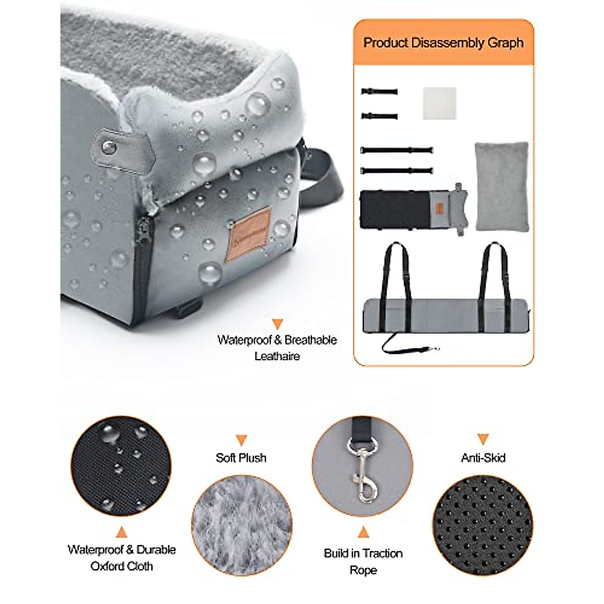 Colarlemo Center Console Dog Car Seat, Dog Car Seats for Small Dogs 0-15lbs, Portable Pet Armrest Car Seat, Dog Booster Seat with Safety Tethers and Pad, Single/Double Door Armrest Applicable