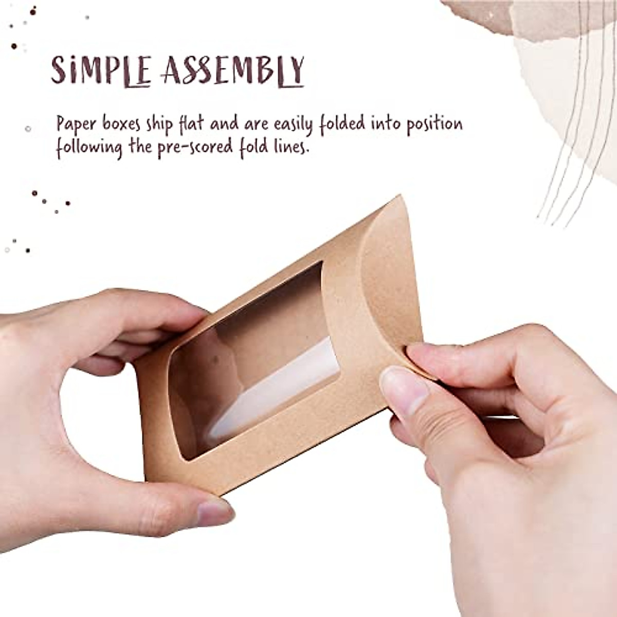 MATICAN Pillow Boxes, 40-Pack Pillow Gift Boxes with Windows, Kraft Mini Favor Boxes, 5 x 3 x 1.2 inches