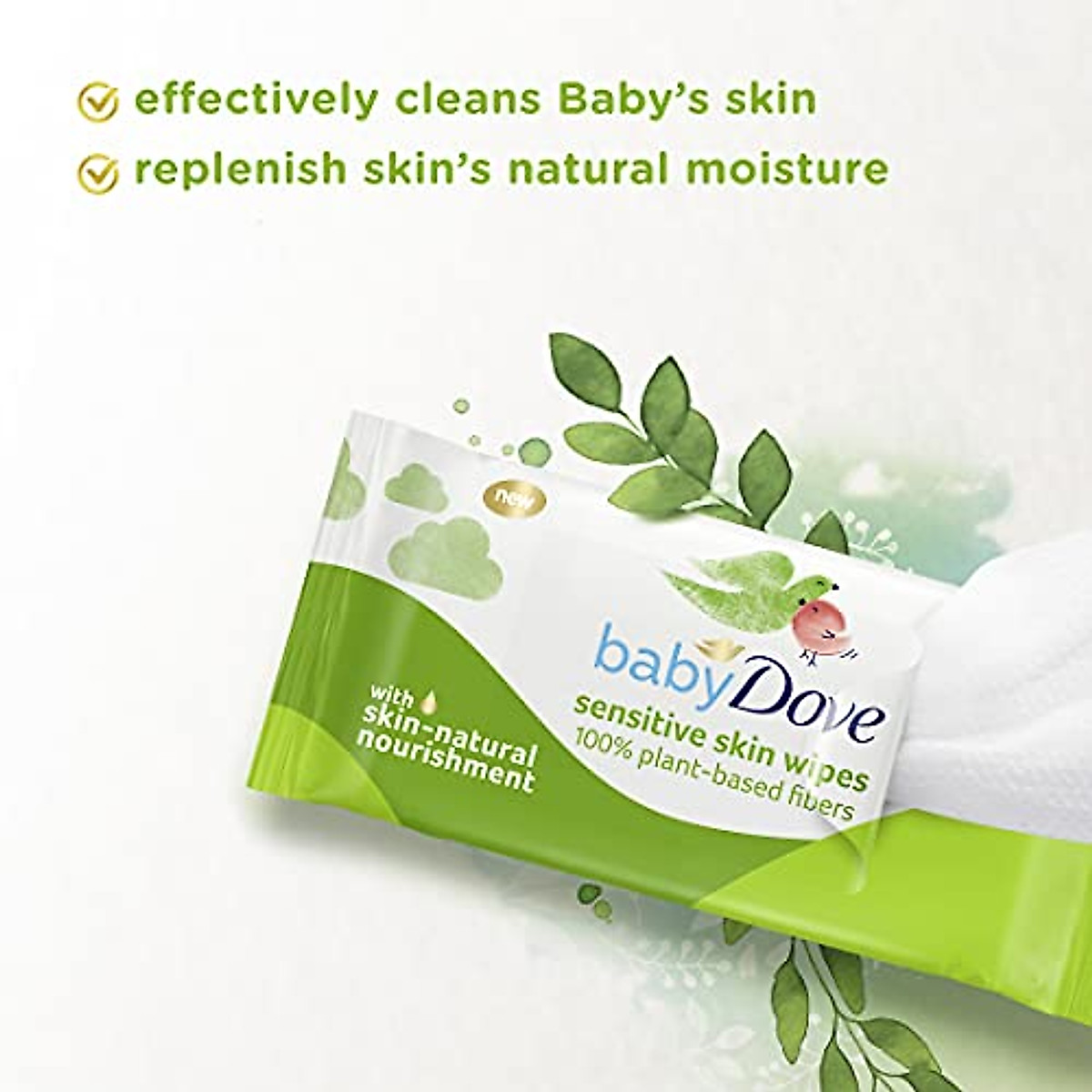 Baby Dove Baby Wipes for Sensitive Skin with 100% Plant-Based Fibers Hypoallergenic 63 Wipes 12 Pack