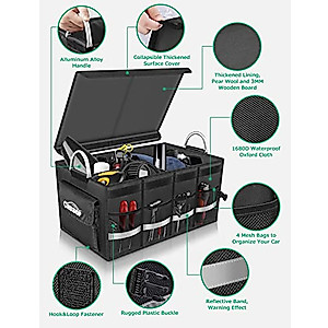 Oasser Trunk Organizer Cargo Organizer Trunk Storage Waterproof Collapsible Durable Multi Compartments with Foldable Cover Aluminium Alloy Handle Reflective Strip