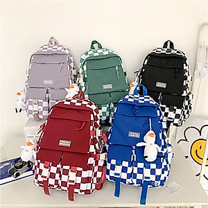 MEOKIM Kawaii backpack student schoolbag large-capacity backpack black and white plaid cute girls campus backpack(Green)