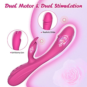 Realistic Vibrator Sex Toy 3in1 Dildo for Women,7 * 7 Vibrators Modes CKSOHOT 8.4'' Liquid Silicone Couple Sex Toy Dildos,IPX7 Fully Waterproof - Rose