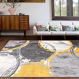 Rugshop Evora Contemporary Modern Circles Area Rug 5' x 7' Yellow