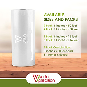 Vesta Precision Vacuum Seal Rolls | Clear and Embossed | 11” x 50’ | 2 Pack | Great for Food Storage and Sous Vide