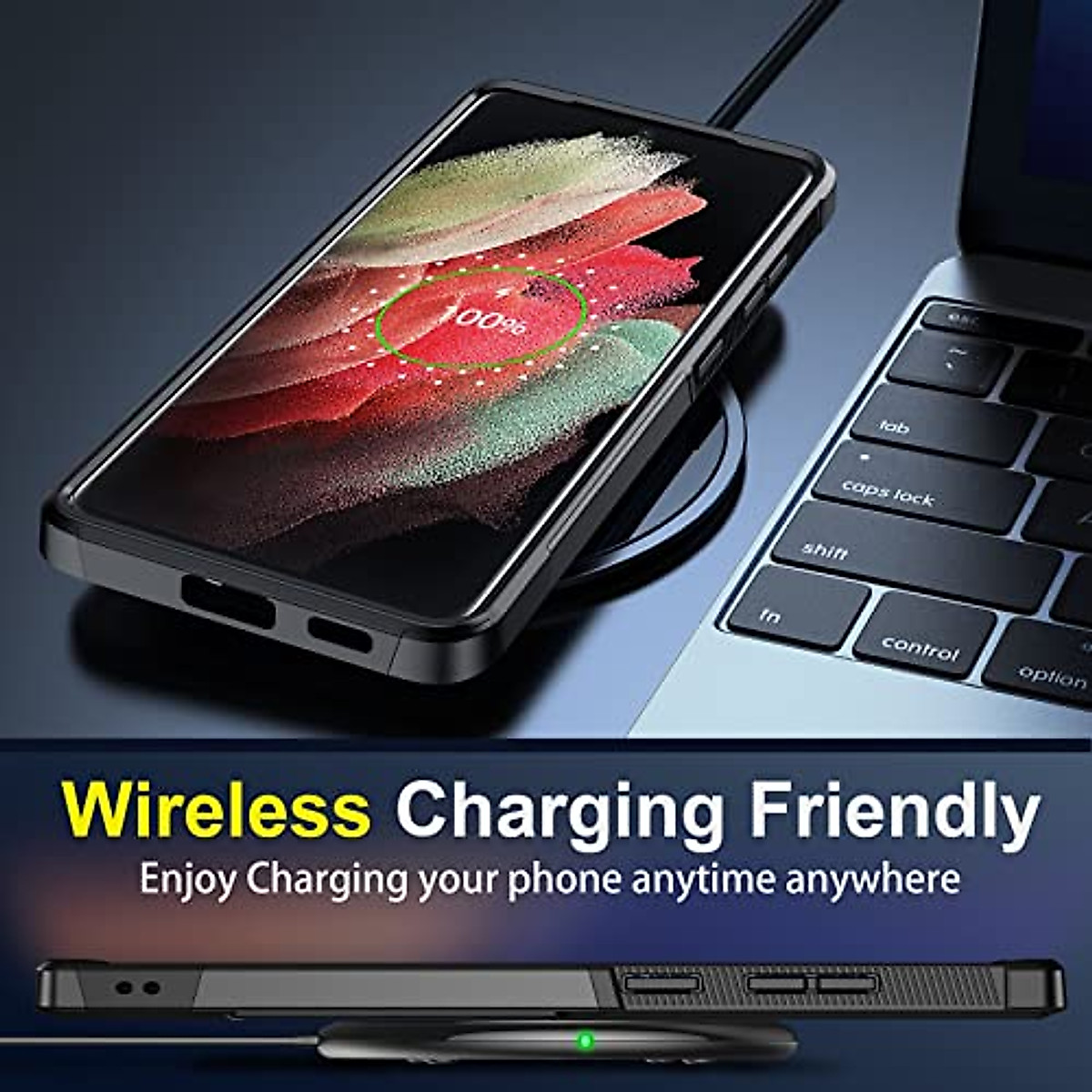 SPIDERCASE Designed for Galaxy S21 Ultra Case, [10 FT Military Grade Drop Protection],with 2 Pack [Soft Screen Protector + Camera Lens Protector] Heavy Duty Shockproof Case,Black