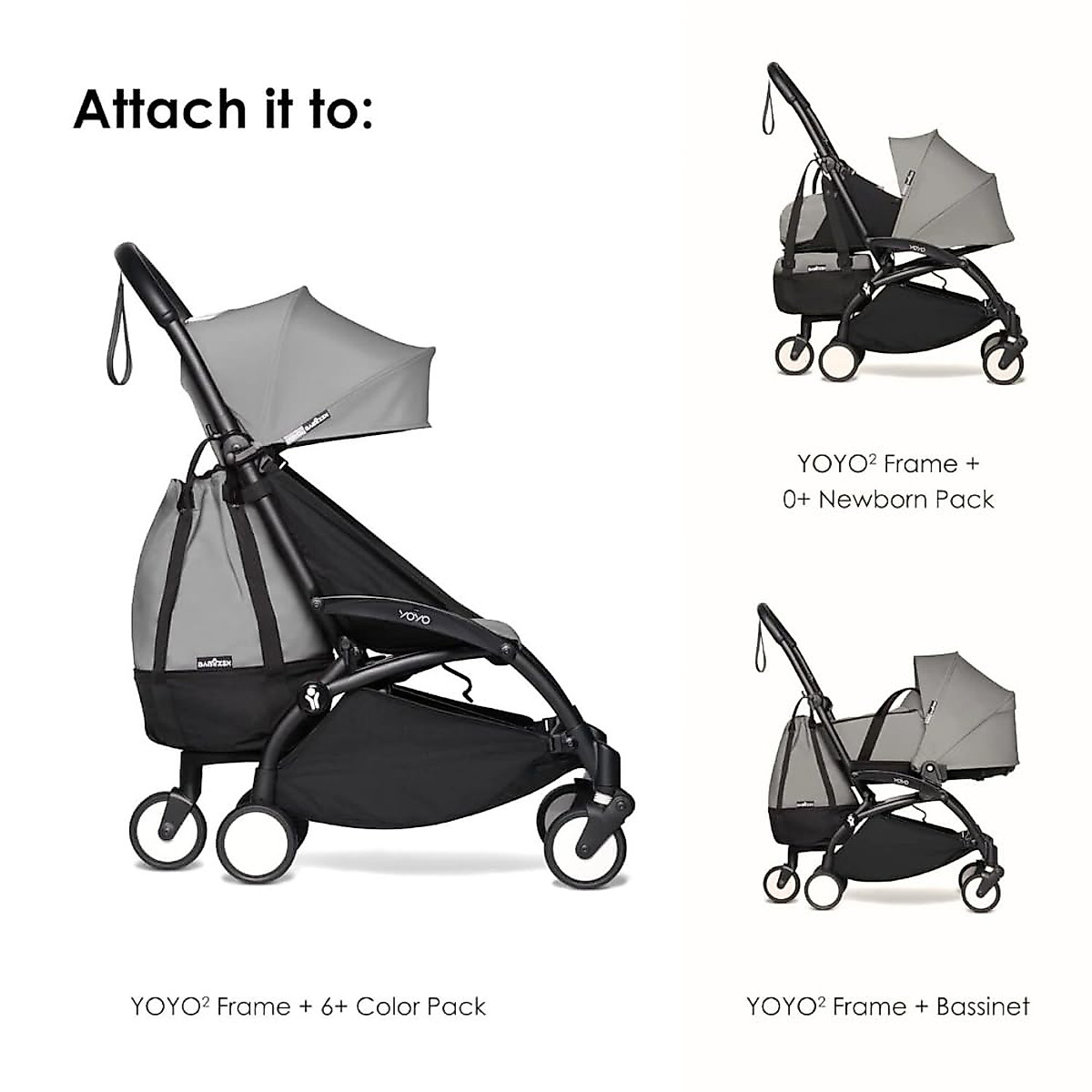 Babyzen YOYO Bag, Grey - Provides Additional, Sturdy Storage on the YOYO2 Stroller - Includes Wheel Base & Hooks