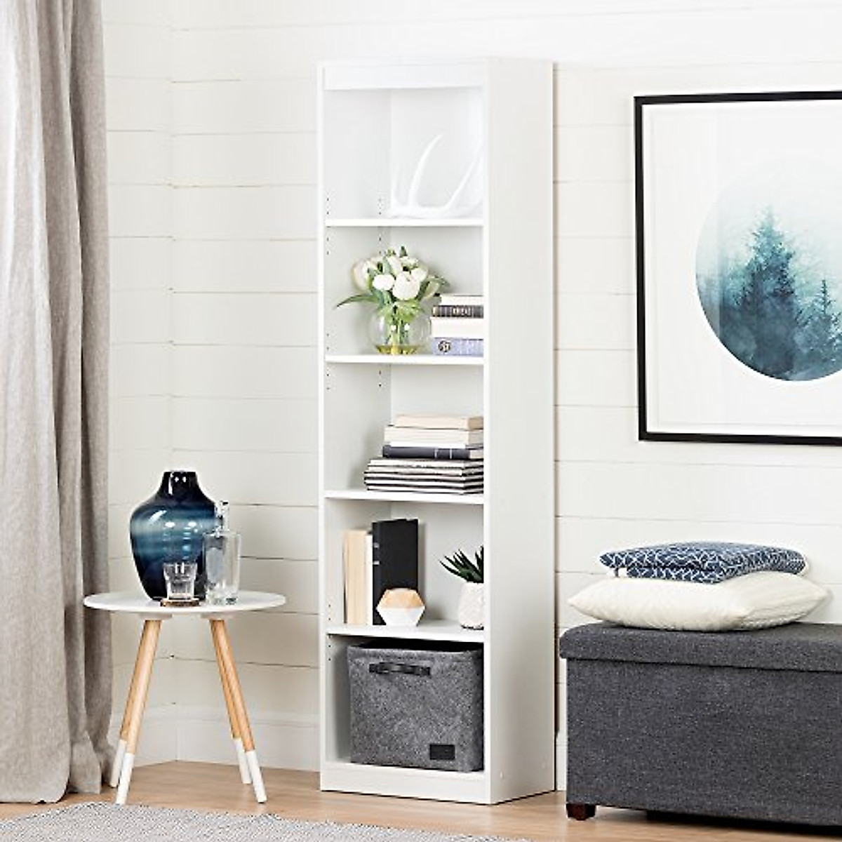 South Shore Axess 5-Shelf Narrow Bookcase, Pure White
