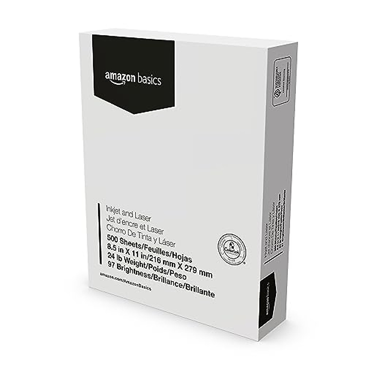 Amazon Basics Multipurpose Copy Printer Paper, 8.5-x-11-inch, 24lb, 1500 Sheets (3 Packs of 500), 97 Bright, White