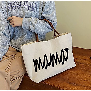 D DASAWAN Canvas Mama Tote Bag - Reusable Grocery Mom Bag for Mother’s Day Gifts,Mom Birthday Presents,Shopping,Travel