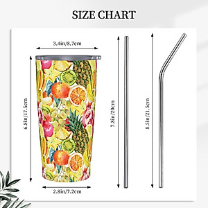 Yaxongx 20oz Tumbler Summer Fruit Double Wall Vacuum Insulated Coffee Mug with Lid and Metal Straw Brush Reusable Stainless Steel Water Bottle Travel Cup Gifts for Car Ice Drinks Hot Beverage