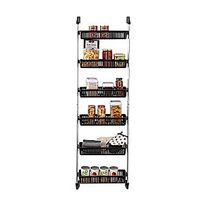 Organize It All Over The Door Storage Unit with Hooks | Dimensions : 7.50 x 19.50 x 59.00 | 6 Basket | Hanging Storage | Great for Kitchen | Bathroom | Bedroom | Space Saver | Black