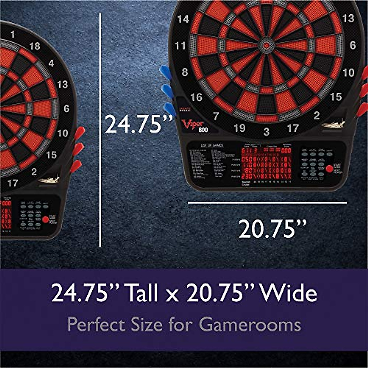 Viper by GLD Products 800 Regulation Size Electronic Dartboard, Featuring 57 Game options for up to 16 players, Enhanced Scoring Experience with Ultra-Thin Spider, and Top Quality Segments to Reduce Bounce Outs, Black