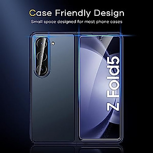 AACL [3 Pack Galaxy Z Fold 5 Screen Protector Tempered Glass [Front Screen Only]+ [2 Pack] Camera Lens Protector for Samsung Galaxy Z Fold 5 5g, Anti Scratch, Hd Clear, Bubble Free [Case Friendly]