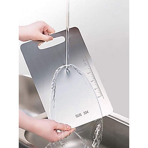 Atmama (14.2" x 9.8"and11.24" x7.87") Stainless Steel Cutting Board for Kitchen,SUS 304 Chopping Board for Meat,Fruit,Vegetables,Baby Food,Dishwasher Safe(2pcs)…