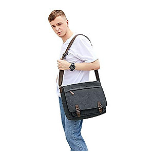 Messenger Bag for Men and Women, Retro Canvas Shoulder Bag Satchel For College fit 15.6 Inch Laptop (Black)