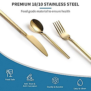 Velaze 30 Piece Gold Silverware Set for 6 with Fancy Gift Box, Premium Stainless Steel Flatware Set, Mirror Polished Cutlery, Durable Forks Spoons and Knives Set, Kitchen Utensils Sets