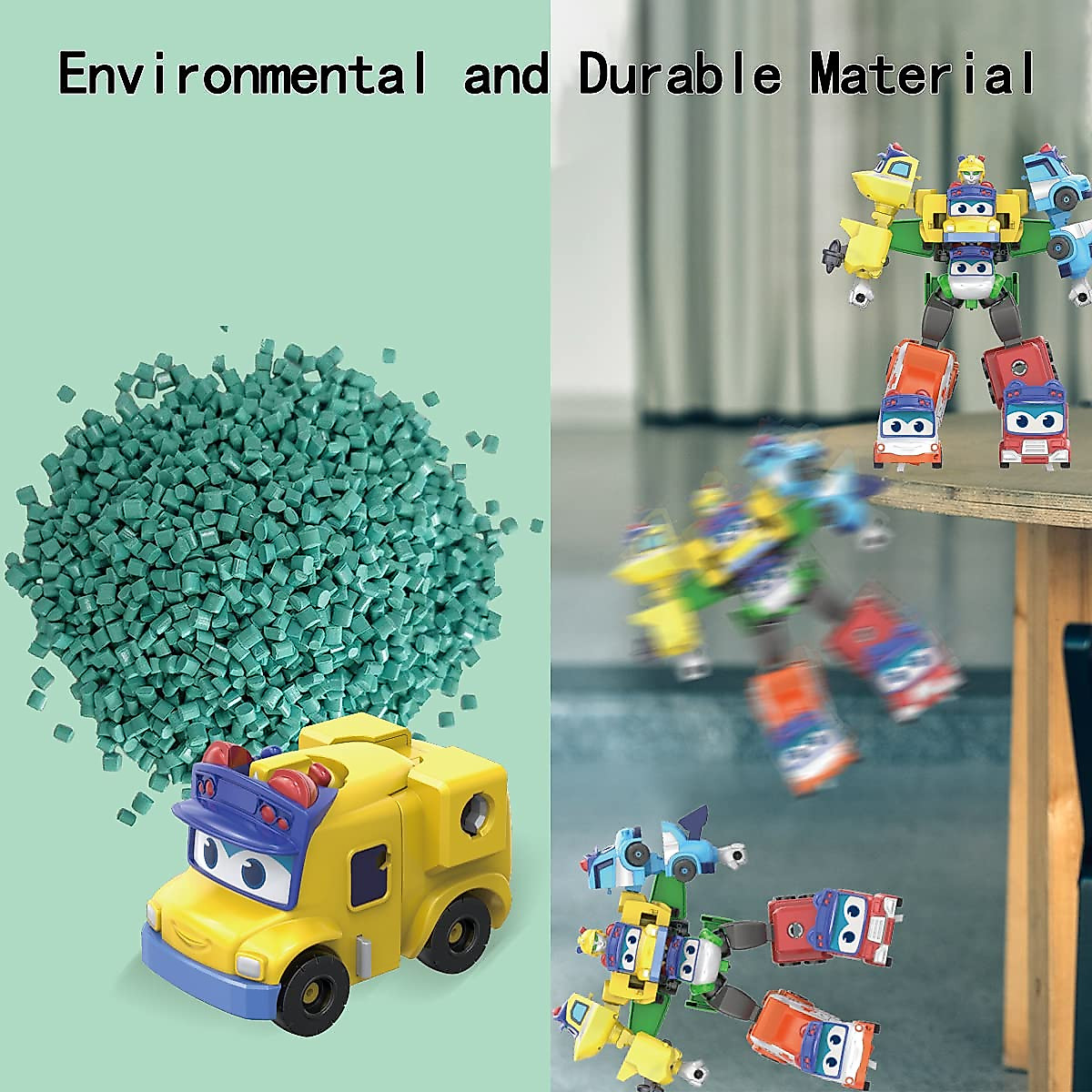 GO GO BUS STOP Action Figure Toy Vehicle Playsets, Cute Cartoon 6 in 1 Transforming Vehicles Transform into 11" Robot, Durable Toys for Boys Girls Kids