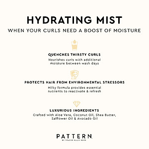 PATTERN Beauty by Tracee Ellis Ross Hydrating Mist w Avocado Oil for Curly Hair 3a-4c, Travel Size, 3 fl oz