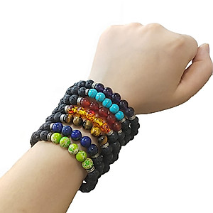 YISSION 7 Chakra Bracelets for Women Men, Essential Oil Beaded Bracelets, Lava Rock Natural Stone Yoga Bracelet Stretch Bracelet Set
