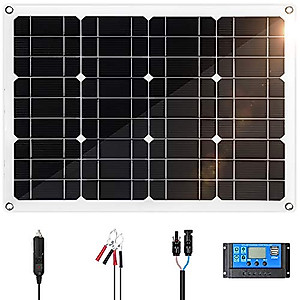 Himino 40W Solar Panel Kit 40W 12V Monocrystalline Battery Charger Maintainer with 10A Charge Controller Extension Cable for 12 Volt Car RV Vehicle Marine Boat Home Off Grid System