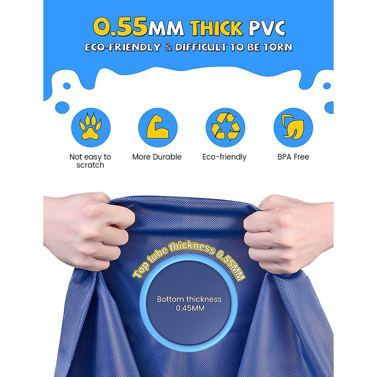 VISTOP Non-Slip Splash Pad for Kids and Dog, Thicken Sprinkler Pool Summer Outdoor Water Toys - Fun Backyard Fountain Play Mat for Baby Girls Boys Children or Pet Dog (67 inch, Blue&Blue)