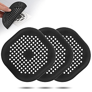 Shower Drain Hair Catcher, Durable Silicone Shower Drain Covers Hair Stopper with Suction Cup, Easy to Install Suit for Bathroom,Bathtub and Kitchen 3PACK (Black)