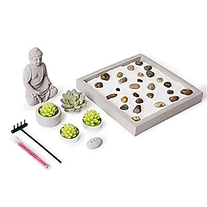 Cement Zen Garden – All-in-One Miniature Rustic Garden – Artificial Sculpture Made from Resin and Concrete – Mini Set with Rocks, Sand, Candle and Incense Holder – Brilliant Home or Office Decoration