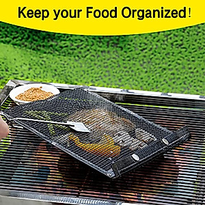2 Pack BBQ Mesh Grill Bags for Outdoor Grill Reusable, 12 x 9.5 Inch Barbecue Bags Non-Stick for Open Smokers, BBQ Veggie Grill Bags for Cooking Vegetables Grilling Bag Pouches with Snap Button