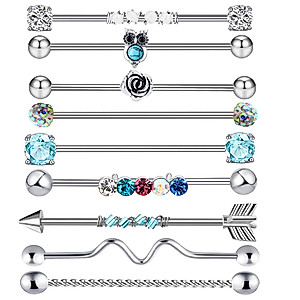 Industrial Barbell Earrings 14g Surgical Stainless Steel Scaffold Piercings Arrow Turquoise Industrial Piercing Jewelry Bar 38mm for Women Men…