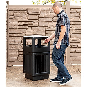 Safco Products Canmeleon Outdoor/Indoor Recessed Panel Trash/Garbage Can 9476BL; Black; Decorative Fluted Panels; 38-Gallon Capacity