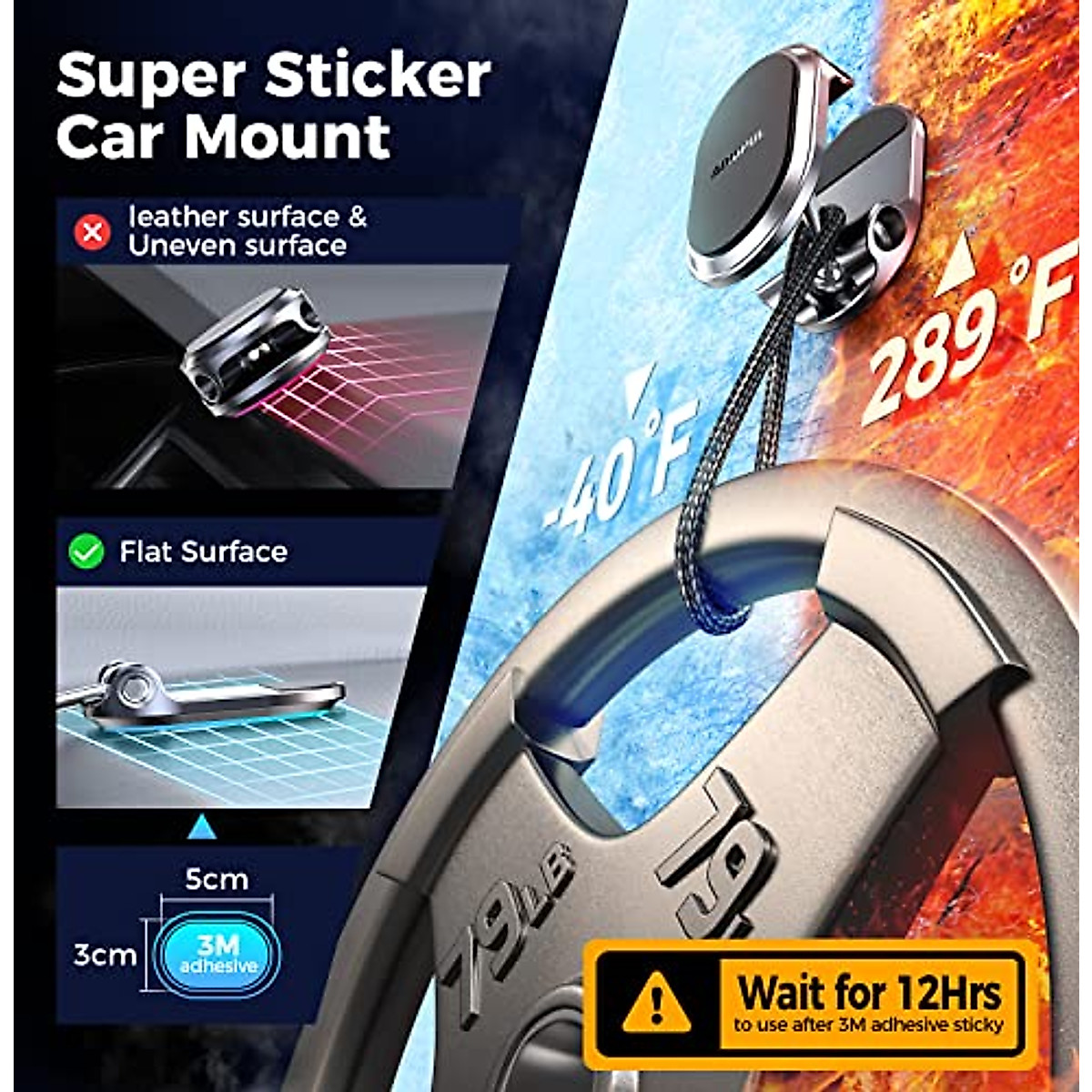 Magnetic Phone Holder for Car Metal Upgrade 6X Magnets Phone Mount Double 360° Rotation Super Sticker Phone Holder Car Mount Easy Install Suitable for Dashboard Screens Compatible with All Phone black