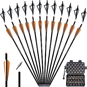 TIT-COYO 20 22 Inch Crossbow Bolts and Crossbow Broadheads Set Carbon Crossbow Arrows for Hunting and Outdoor Practice, 12pcs Orange Arrows 12pcs Broadheads(24 Pack)