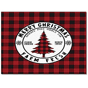 Christmas Area Rugs Living Room Floor Mat Merry Christmas Farm Xmas Tree Snowflake Red Plaid Collection Non-Slip and Washable Carpets for Indoor Bedroom Kids Room Home Decor, 2.7x5 Feet