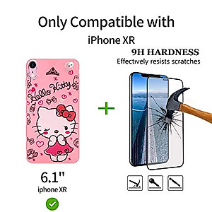 Ealievor Compatible with iPhone XR Case with Screen Protector, Cartoon Cute Funny Kawaii Cat Kitty Animal Character Phone Case Silicone Lanyard 3D Cover Case for Kids Girls and Womens