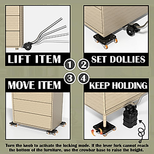 ONEON Furniture Mover Plus Parked Edition with Furniture Lifter, Periodic Moving Needs, Parking Lock Design, Lock Dollies for Long-Term Stability of Heavy Items, No Frequent Setup & Removal