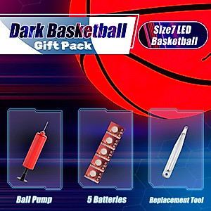 Meanplan Glow in The Dark Official Size Basketball for Teen Boys Girls with 2 LED Lights, Rubber, Unisex-Youth, Long Battery Life, Indoor Outdoor Use (Black/Red)