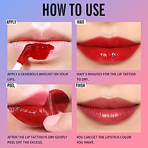 KIMUSE Tattoo Peel & Reveal Lip Stain, Waterproof Long Lasting Peel Off Lip Liner Tattoo, Non Stick Color Peel Off Mask Lip Gloss Makeup