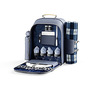 Savvy Comfort | Picnic Backpack Set for 4 with Large Cooler Backpack, Waterproof Picnic Blanket, Insulated Bottle Holder & Cutlery Set. Picnic Basket in a Backpack- for The Beach, Park, Date Night