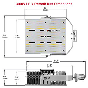 BBESTLED 300W Shoebox LED Parking Lot Light Retrofit Kit (AC100-277V Input) 42000Lumen E39 Mogul Base Enclosed Fixtures ETL DLC Listed, 300W LED Tennis Court Lights 5000K